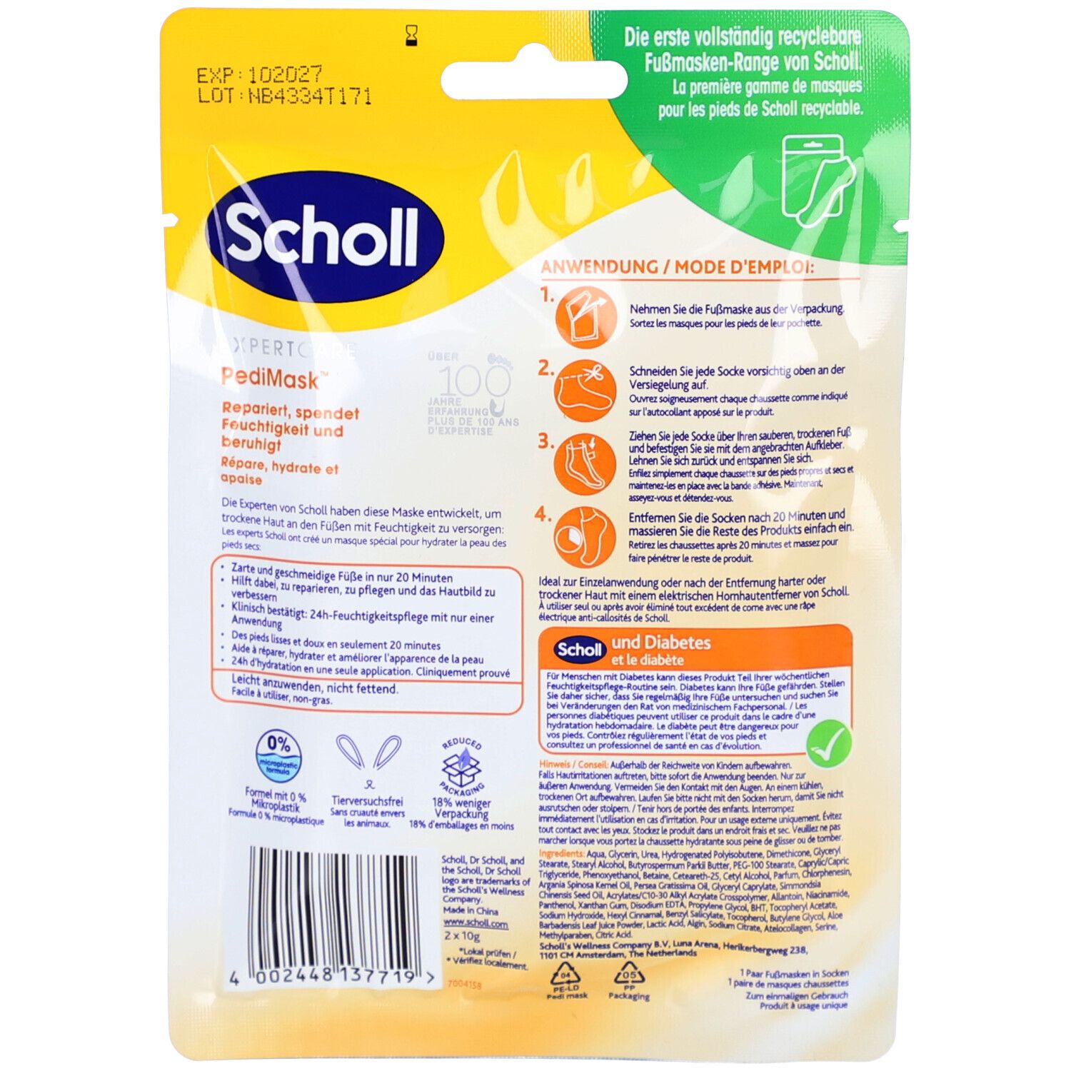 SCHOLL Expertcare Masques de pieds soin intensif complexe huileux ...