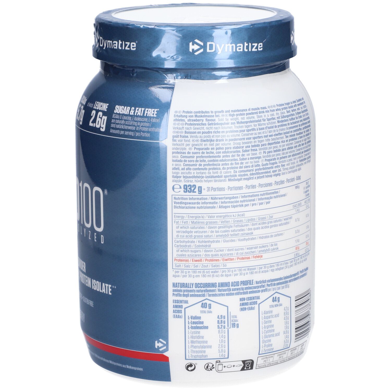 DYMATIZE Iso 100 Strawberry 932 g - Redcare Apotheke
