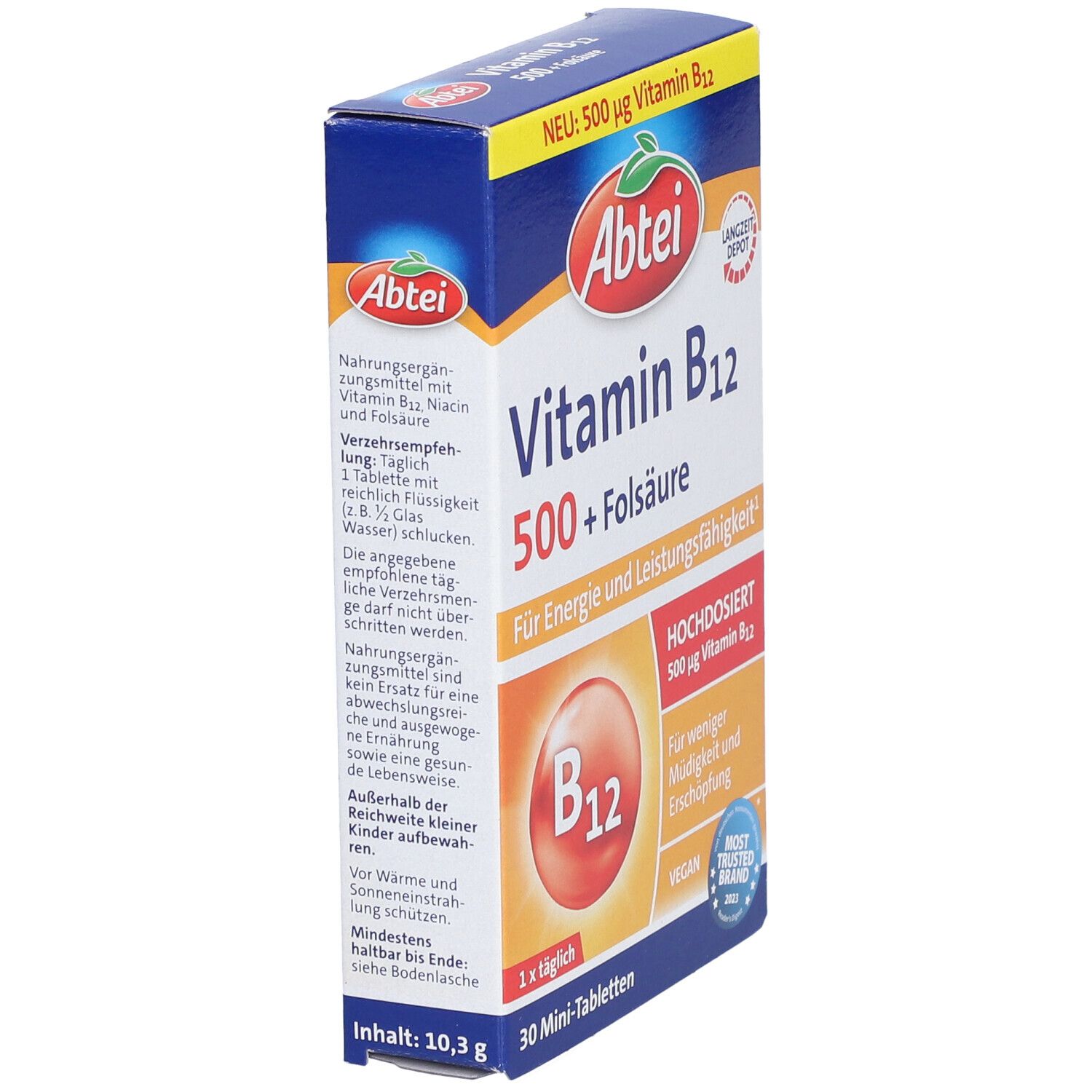 Abtei Vitamin B12 500 + Folsäure Mini-Tabletten 30 St - Redcare Apotheke