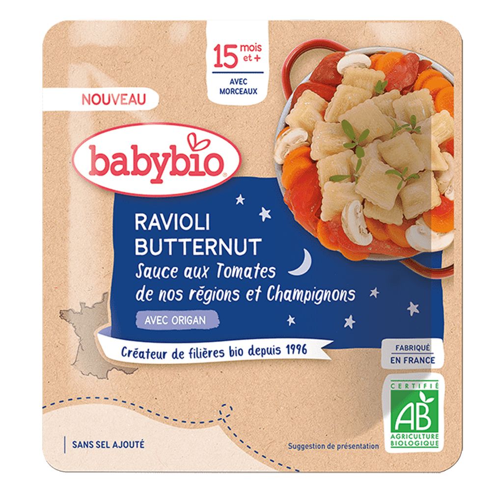 Babybio RAVIOLI BUTTERNUT SAUCE AUX TOMATES DE NOS RÉGIONS ET ...