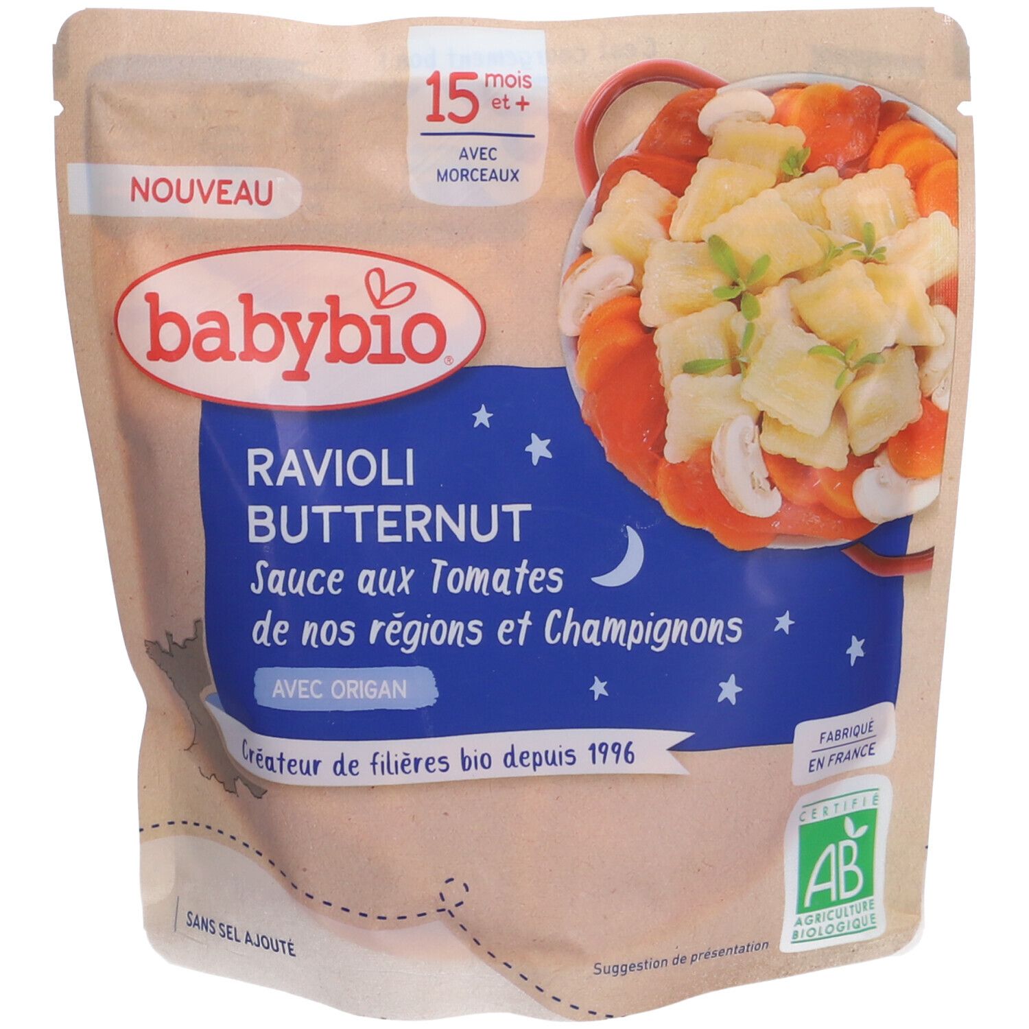 Babybio RAVIOLI BUTTERNUT SAUCE AUX TOMATES DE NOS RÉGIONS ET ...