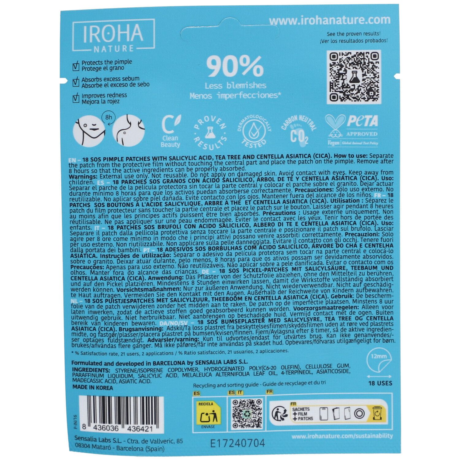 IROHA NATURE SOS Patches gegen Hautunreinheiten mit Salicylsäure 18 St ...